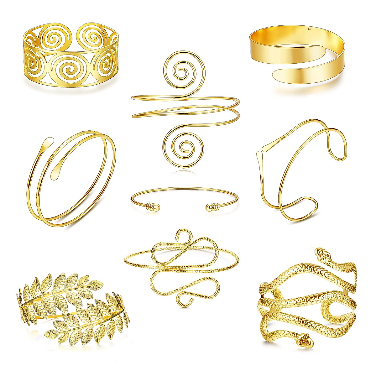 Suprsparkle 9PC 9-10PCS Upper Arm Cuff Arm Bands For Women Gold Adjustable Upper Arm Cuff Bracelets Boho Armband Bangle Jewelry…