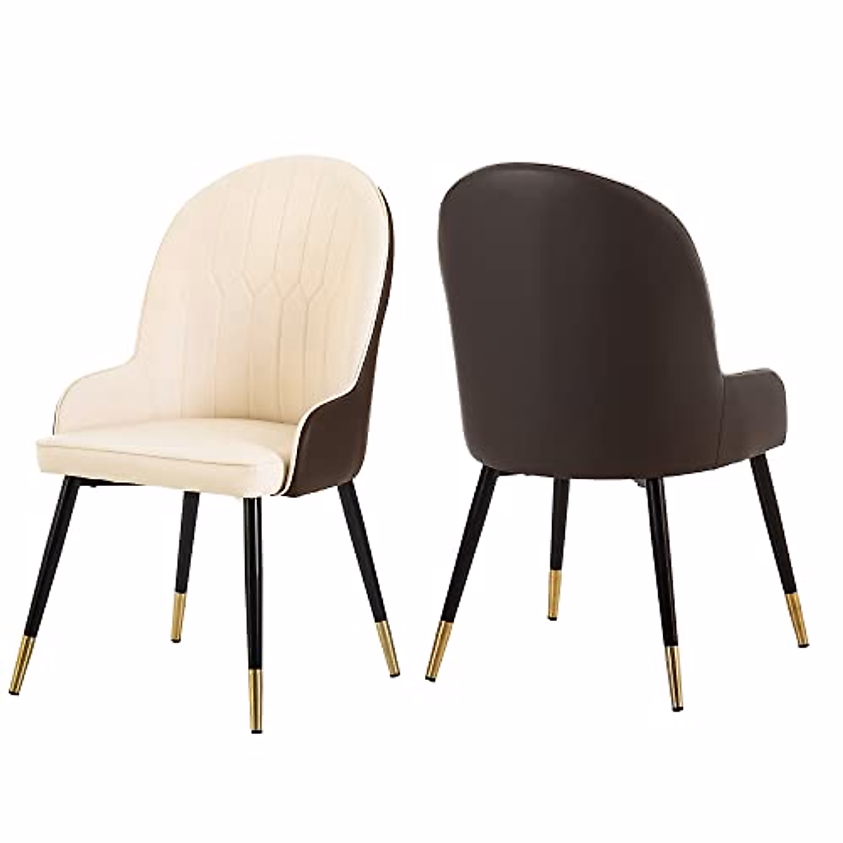 RuiSiSi Modern Dining Chairs, PU Leather Side Chair Pub Chairs French Style Kitchen Room Chairs with Comfortable Wing Back and Solid Metal Chair Legs, Set of 2, Brown