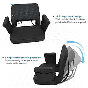 TOPSKY Stadium Seat with Back Support, Regular Size 18.7”Width (Seat 17”), 3 Reclining Positions, Wide Bleacher Seats with 2 Hook, Picnic Seat(Blue)
