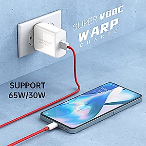 65W for Oneplus 9 Pro Charger, Wall Warp Charger SuperVooc for Oneplus 11 10 Pro 9R 9RT 8T 8 7T 7 6 6T 5T Nord N20 SE N300 CE 2 Lite 2T 10R N100 N200 30W One Plus Dash Charge 6.6ft USB-A to C Cord