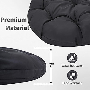 KROFEM 44" Giant Oversized Wicker Papasan Chair with Cushion Teens and Adults, Fluid 360 Swivel, Ideal for Dorm, Bedroom, or Living Room Grey Frame with Black Cushion