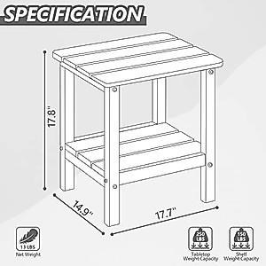 JINLLY Outdoor Side Table, 18 Inch Patio Small Adirondack Tables with Shelf, White Outdoor Polywood HDPE End Table for Outside, Pool, Porch, Garden, Beach, White