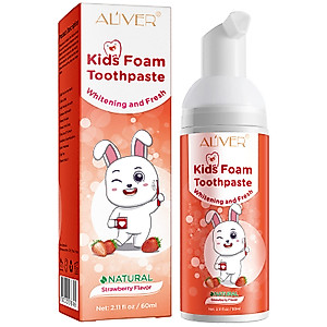 Kids Bubble Toothpaste, Toddler Toothpaste with Low Fluoride, Foaming Toothpaste and Mouthwash for Dental Care 60ml (Strawberry)