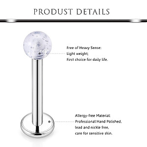 Hoeudjo 24PCS 14G Surgical Steel Lip Rings Labret Studs Piercing Jewelry for Women Men Tragus Cartilage Conch Auricle Helix Earring Stud Medusa Piercing 8mm Bar Length Glow in The Dark