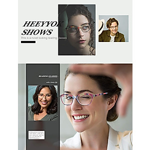 HEEYYOK Women Reading Glasses 4-Pack Colorful 2.00 Readers,Beautiful Pattern Cat Eye Glasses for Reading Lightweigth Flexible Spring Hinge Well Wear Look Younger