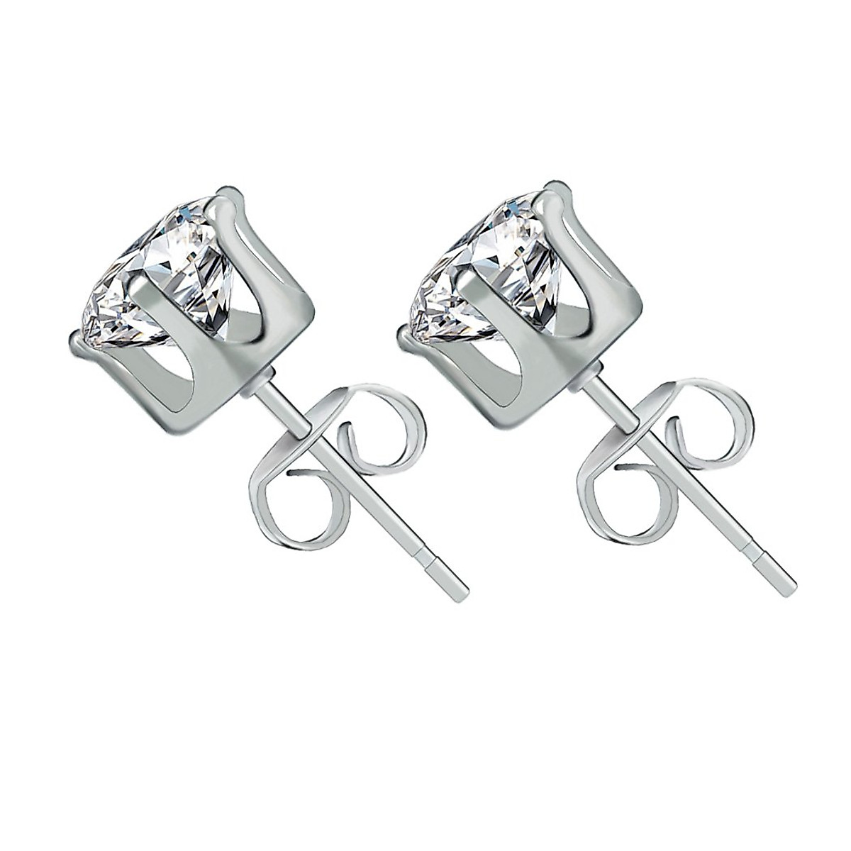 HOVEOX 6 Pairs Alloy Womens Stud Earrings Round Clear Cubic Zirconia Inlaid Simulated Diamond Rhinestone Hypoallergenic Pierced Jewelry CZ Studs 0.1 inch-0.3 inch for Unisex Teens and Women, Silver