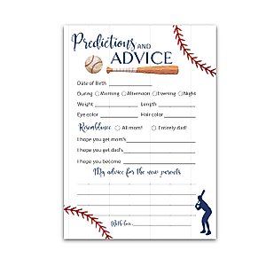 BASEBALL Prediction and Advice Cards - Pack of 25 - Sports Navy Blue BOY Baby Shower Games, Wishes for New Parents Mom & Dad to be Mommy & Daddy Message Little Slugger Shower Activity G900-PDAV