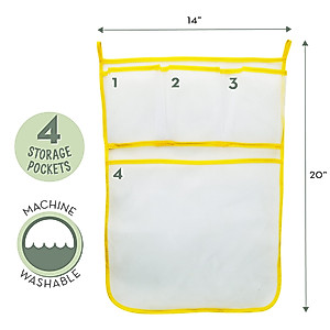 S&T INC. Baby Bath Toy Storage for Tub with Pockets, Kids Bath Toy Holder or Mesh Shower Caddy, Holds Kid Toys, Soaps, or Shampoos, 14 Inch by 20 Inch Net with Hooks Included, Yellow, 1 Pack