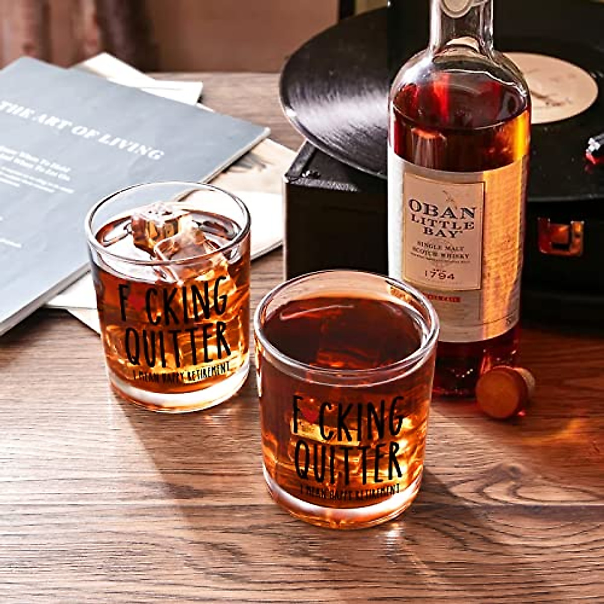 Futtumy Retirement Gift, Quitter I Mean Happy Retirement Whiskey Glass, Funny Retired Rock Glass for Men Boss Coworker Employee Husband Dad, Retirement Gift Christmas Gift Office Gift, 10oz