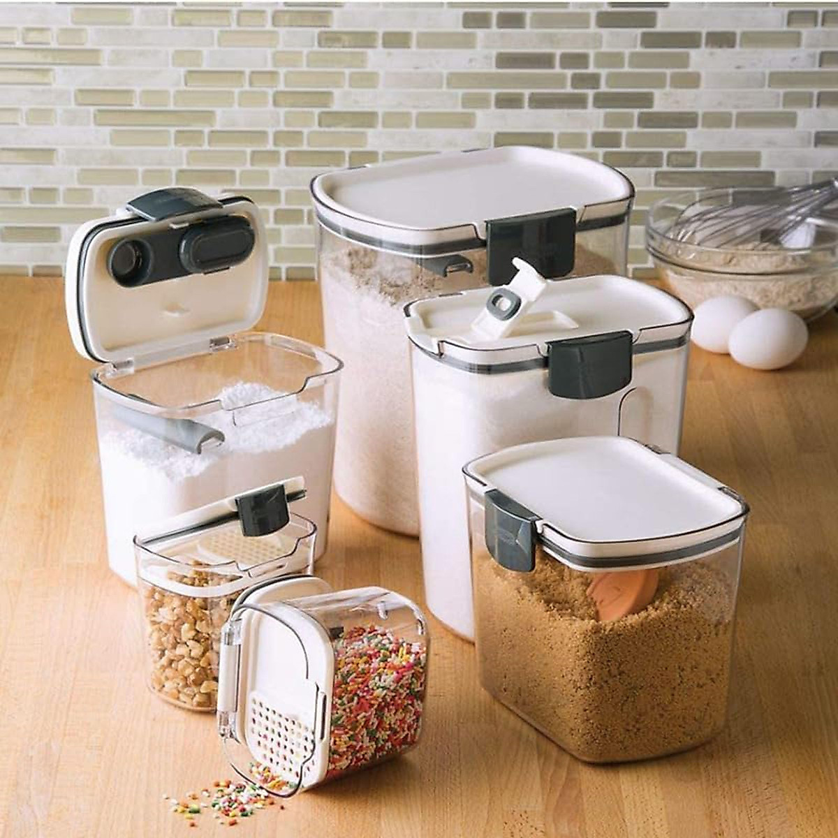 Staceyn Storage Containers,Staceyn Baking Storage Set with labels, Staceyn,Cereal Storage Jar, Kitchen Storage Box With Flip Top Lid Set for Sealed Fresh-Keeping And Moisture-Proof (1set)