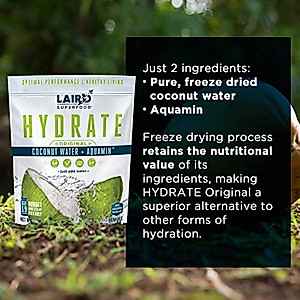 Laird Superfood HYDRATE Coconut Water Powder Drink Supplement with Coconut Water and Auqamin, All Natural, No Added Sugars, Gluten-Free, Non-GMO, Vegan, 8 oz. Bag, Pack of 1