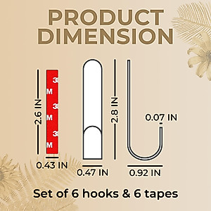 PHILIPCO - 6 Brass Bathroom Wall Hooks for Hanging Towels | Self Adhesive Wall Hooks for Shower Wall | Nailless Hooks for Shower Tile | Damage Free Hanging Hooks Multi Purpose [Stronger Adhesive]