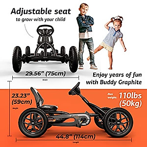 Berg Toys - Buddy Graphite Pedal Go Kart - Go Kart - Go Cart for Kids - Pedal Car Outdoor Toys for Children Ages 3-8 - Ride On-Toy - BFR System - Adjustable Seat - Pedal Kart for Kids