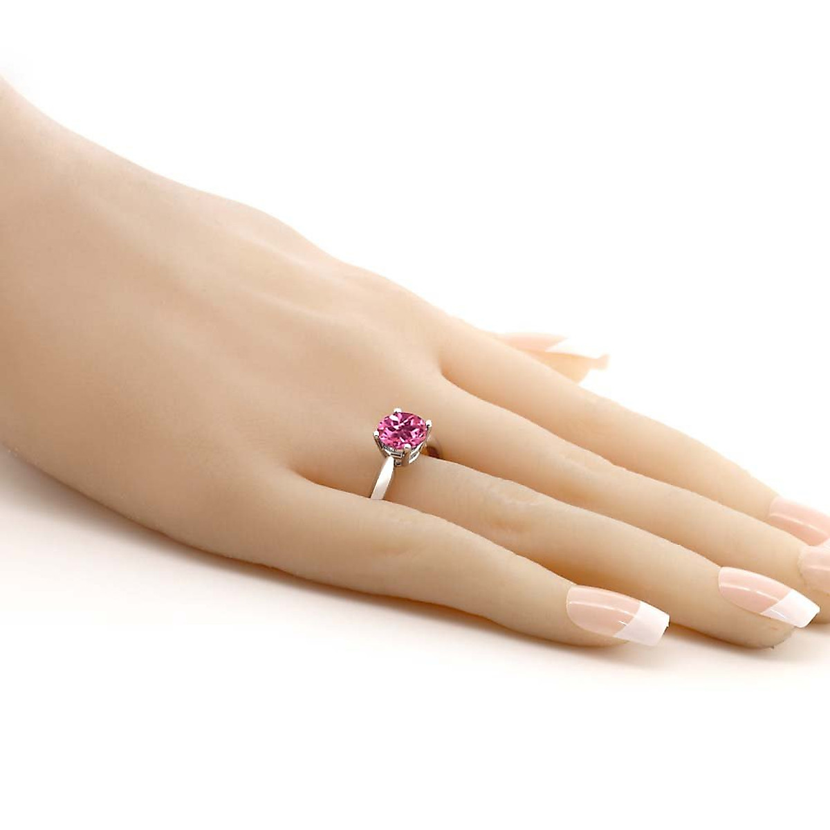 Gem Stone King 925 Sterling Silver Round 7MM Gemstone Birthstone Solitaire Engagement Ring | Wedding Engagement Anniversary Promise Ring For Women