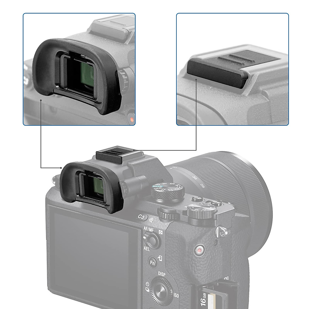 Updated Soft Silicone Camera Eyepiece Eyecup for Sony A7III A7II A9 A7S A99II A58 A7 A7R IV A7RIII A7SII, 2Pack Camera Hot Shoe Cover for Sony + 2Pack Camera Eye Cup Replacement for Sony