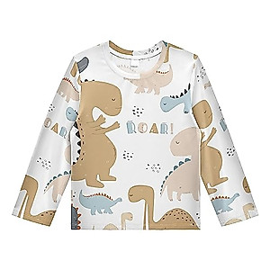 Long Sleeve Rash Guard for Boys T-Shirt Hand Drawn Dinosaurs UPF 50+ Rashguard Quick Dry Surf Top Boys T-Shirts 10-12 Years