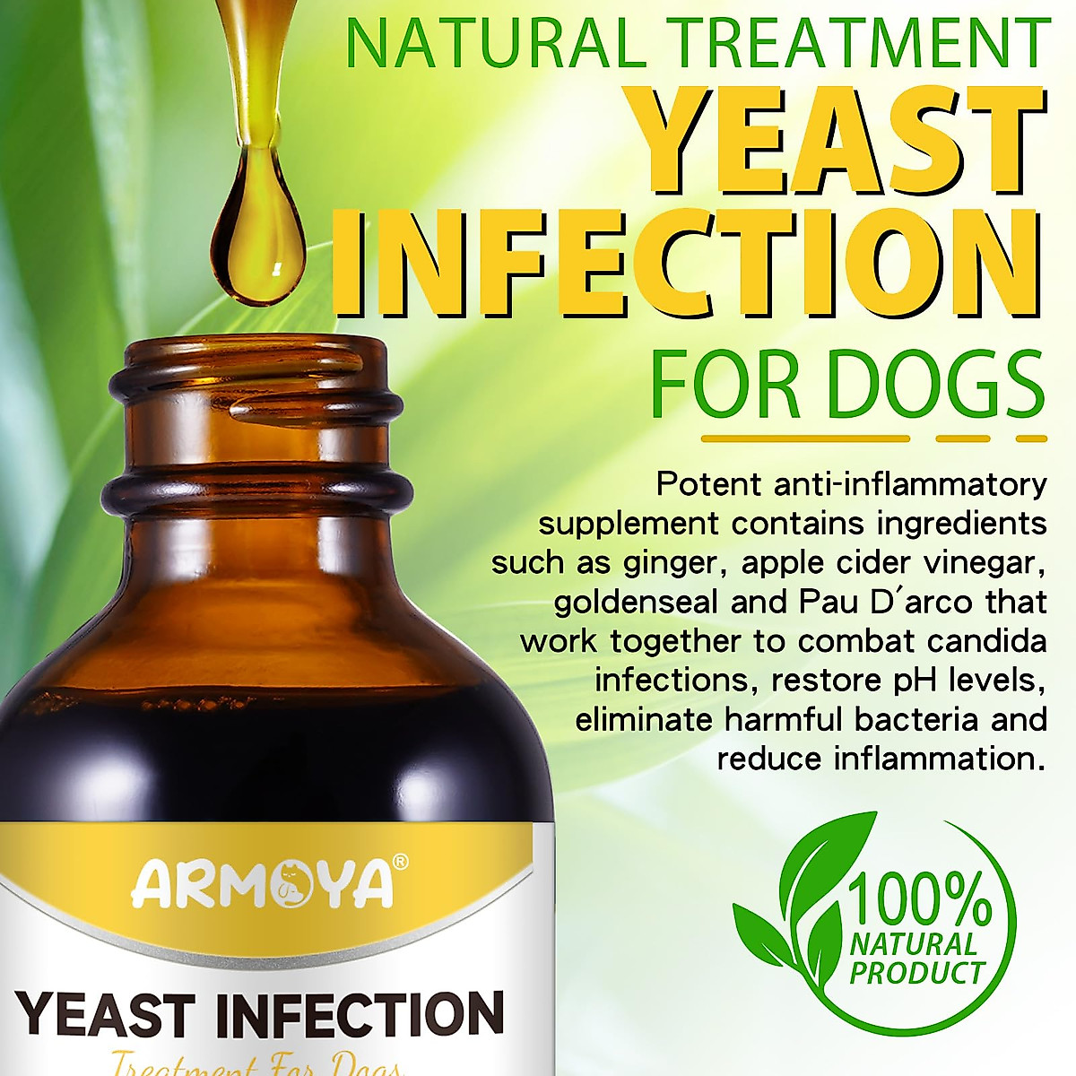 Natural Yeast Infection Treatment for Dogs, Dog Ear Infection Treatment, Dog Allergy Relief, Helps to Support Itch Relief, Inflammation Relief & More, Ear Infection Treatment for Dogs - 2 fl oz