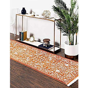 Unique Loom Traditional Classic Intricate Design with Distressed Vintage Detail, Area Rug, 2' 7 x 10' 0 Runner, Terracotta/Ivory