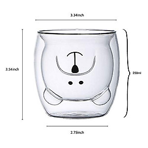 Amyhome Cute Mugs Bear Coffee Cup Double Wall Insulated Glass, Espresso Cup, Tea Cup, Milk Cup, Best gift for Children and Adults