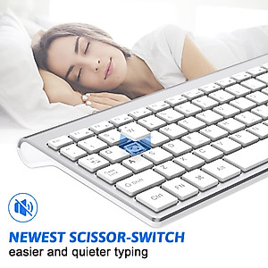 cimetech Wireless Keyboard and Mouse Combo, Compact Full Size Wireless Keyboard and Mouse Set 2.4G Ultra-Thin Sleek Design for Windows, Computer, Desktop, PC, Notebook, Laptop - Silver