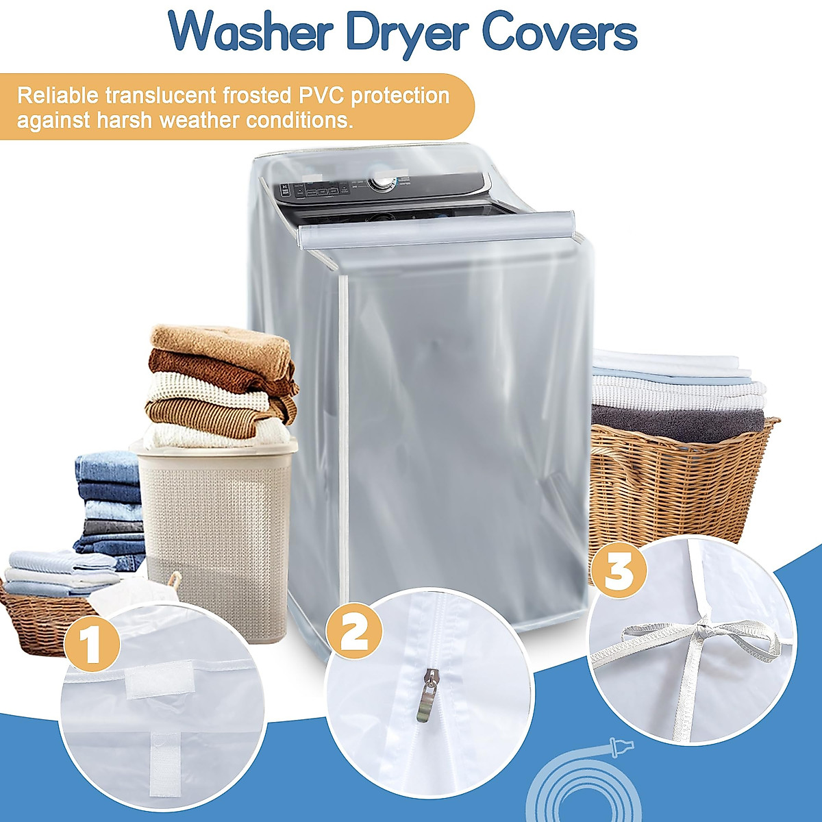 IndigoTempest9 Washer and Dryer Covers - Washing Machine Cover for Top Load and Front Load - Waterproof and Dustproof with Smooth Zipper - 29 x 28 x 43 Inches (Frosted)