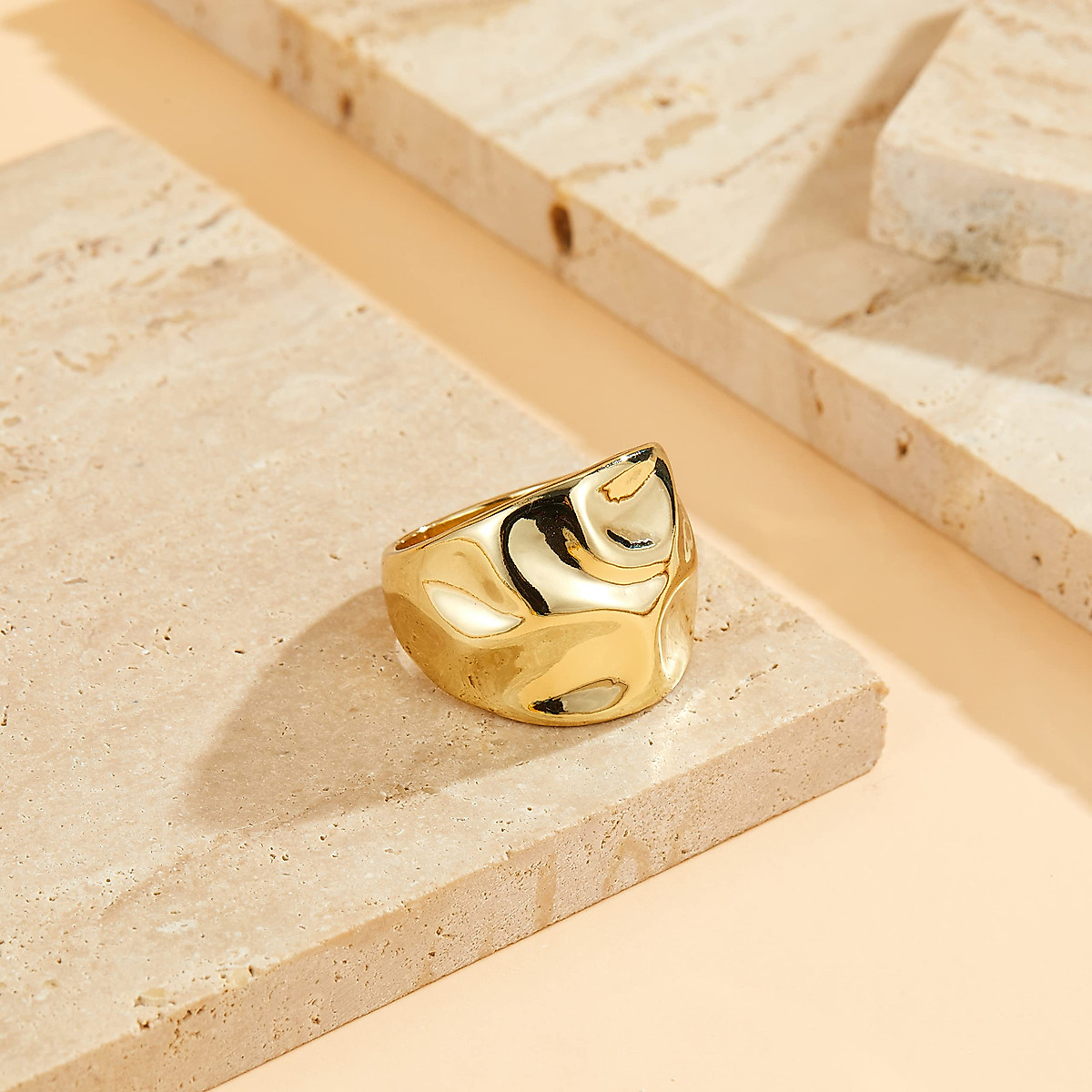 Aprilery Gold and Silver Rings for Women, Fashion 18K Gold Plated Chunky Statement Ring Band Dome Mask Design Cocktail Costume Jewelry for Her (Gold - Dome, 10)