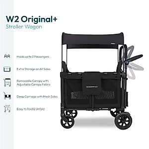 WONDERFOLD W2 Original + Stroller Wagon (2 Seater) - Collapsible Wagon Stroller with Seats with 5-Point Harnesses, Easy-Access Door, and Adjustable Sun Canopy, Black