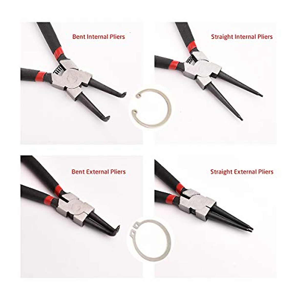 AGOOBO 4 Pack Snap Ring Pliers Set,7 inch Heavy Duty Internal/External Precision Cir-clip Retaining Ring Pliers Kit with Straight/Bent Jaw for Ring Remover Retaining and Remove Hoses with Storage Bag