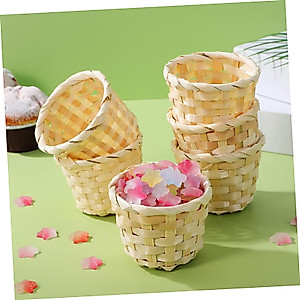 TINEASUR 6pcs Woven Basket Storage Basket Mini Containers Woven Hamper Tablescape Decor Woven Basket Decor Mini Baskets for Crafts Toy Wicker Basket Laundry Basket White Candy Basket Wooden