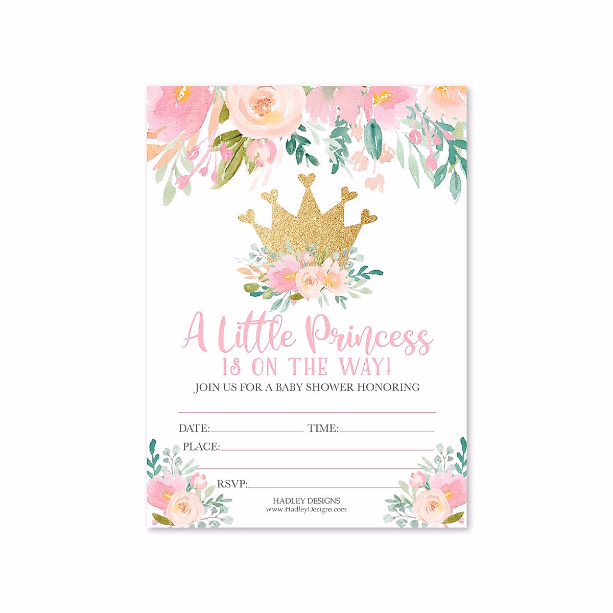 Hadley Designs 25 Princess Baby Shower Invitation For Girl Baby Shower Invitations - Girl Princess Theme Baby Shower Invitations, Baby Sprinkle Invitations Girl Princess Party Invitations