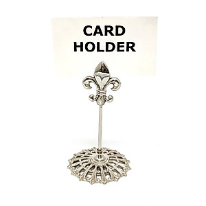 Fleur di lis Place Card Holder Table Card/Number Holder Recipe Holder Filigree Design Base Silver Color Solid Brass 6" High Set of 6