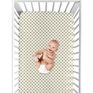 Sweet Jojo Designs Gold and White Polka Dot Baby or Toddler Fitted Crib Sheet for Watercolor Floral Collection