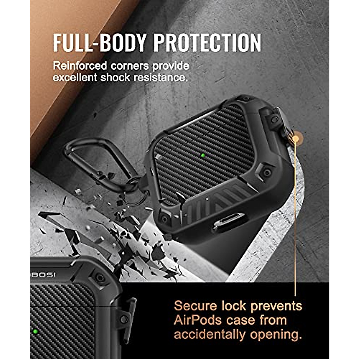 MOBOSI Compatible with AirPods 3 Generation Charging Case (2021), Secure Lock Clip Full Body Rugged Hard Shell Protective Cover with Keychain, Black