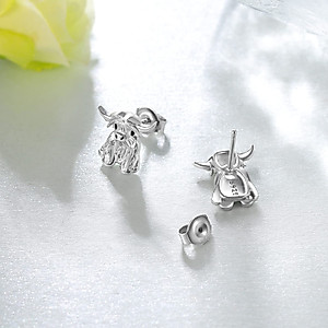 Cute Highland Cow Earrings 925 Sterling Silver Animal Cow Stud Earrings Animal Lover Jewelry Gifts for Women Highland Cow Lover