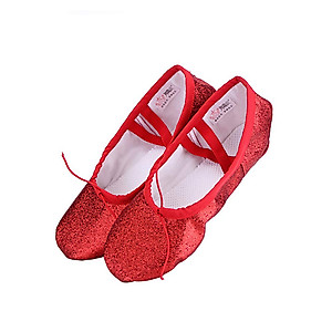 1 Pair Canvas Dance Shoes Shiny Yoga Shoe Full Sole Yoga Shoes Girl Ballet Flats Shoes Kids Glitter Gym Shoes Yoga Flats Sneaker Slippers Dancing Shoes Soles Toddler Foldable Red