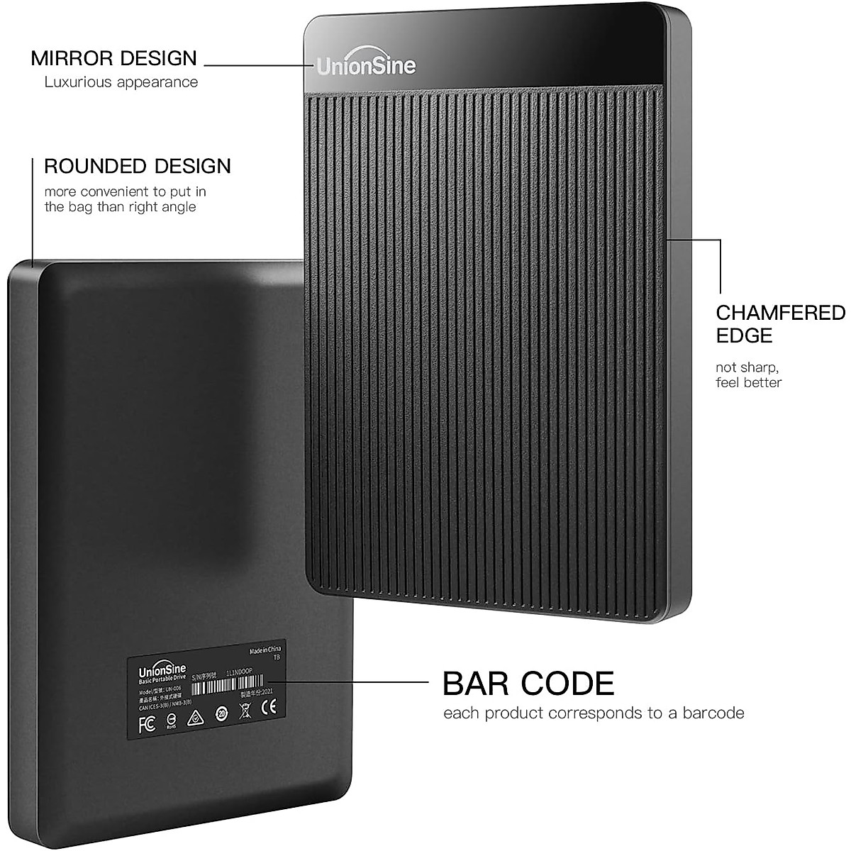 UnionSine 1TB Ultra Slim Portable External Hard Drive HDD-USB 3.0 for PC, Mac, Laptop, PS4, Xbox one,Xbox 360-Super Fast Transmission-HD-2510(Black)