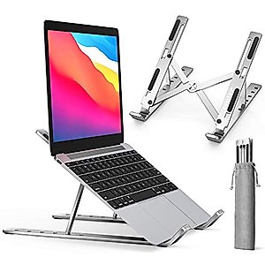 ivoler Laptop Stand, Laptop Holder Riser Computer Tablet Stand, 6 Angles Adjustable Aluminum Ergonomic Foldable Portable Desktop Holder Compatible with MacBook,iPad, HP, Dell, Lenovo 10-15.6” Silver