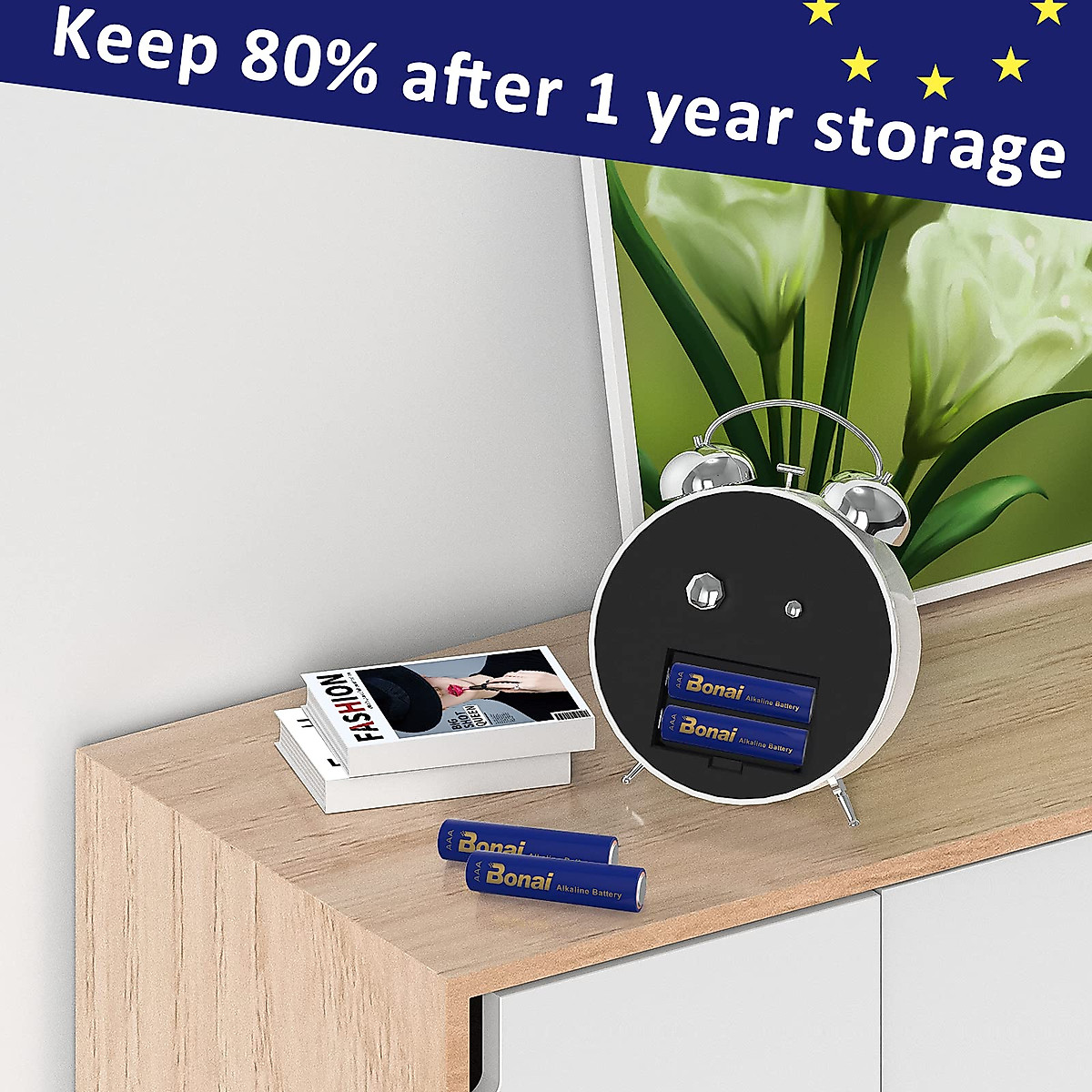 BONAI 1.5V AAA Alkaline Batteries Long-Lasting Triple A Battery High-Performance Leak-Proof 10-Year Shelf Life (40 Count)