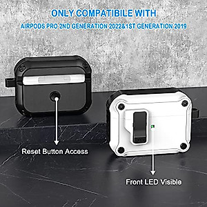 R-fun Airpods Pro 2nd Generation/1st Generation Case Cover with Automatic Snap Switch, Secure Lock Clip Super Protective for Airpods Pro Case (2019/2022) with Keychain for Men Women，White