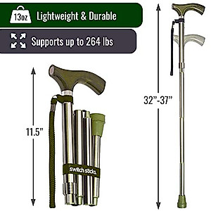 Switch Sticks Walking Cane for Men or Women, Foldable and Adjustable from 32-37 Inches, FSA and HSA Eligible, Huntington
