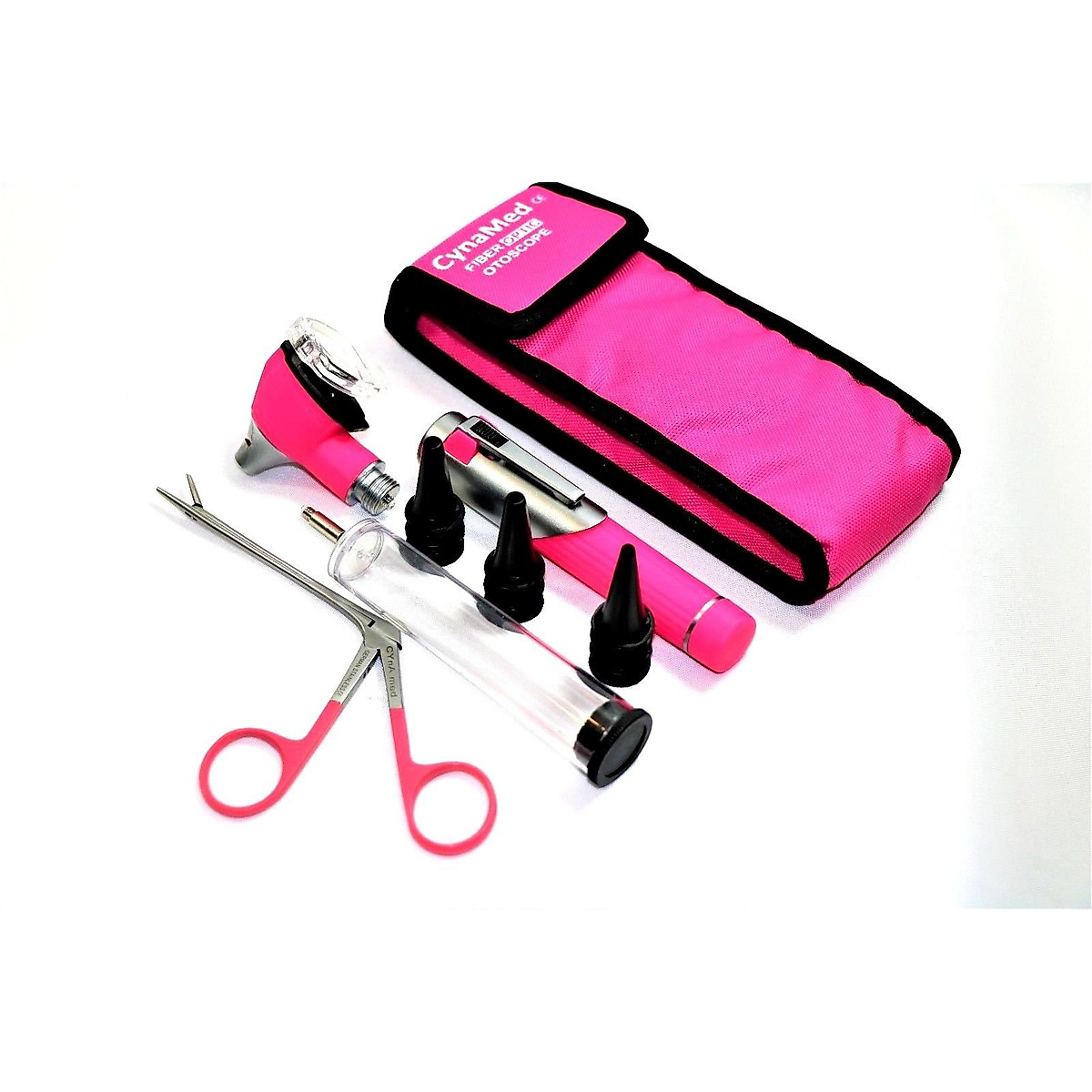 Premium Student Home Use Led Bright Light Ent Diagnostic Otoscope Pocket Size Pink Plus Alligator Ear Nose Forceps Plus 1 Extra Replacement Bulb Plus 10 Speculas Cynamed