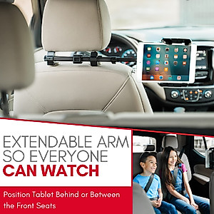 Macally Tablet Holder for Car Headrest - Adjustable iPad Headrest Mount for Car - Super Secure Car iPad Holder Backseat Kids - Fits All 4.7-12.9" Back Seat Devices (iPad Pro/Air/Mini, Nintendo Switch)