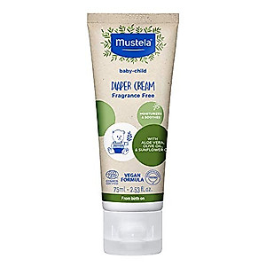 Mustela Baby Natural Diaper Cream - with Olive Oil, Aloe Vera & Sunflower Oil - Fragrance Free, Vegan & EWG Verified - 2.53 fl. oz.