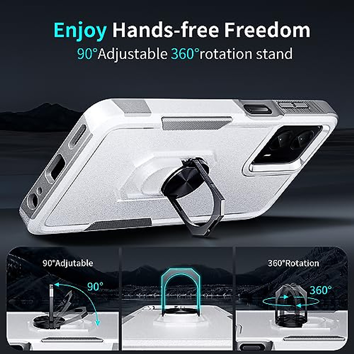 LUTTY Designed for Motorola Moto G 5G 2023 Case, Moto G Power 5G 2023 Case,with 360° Rotate Ring Stand and 2 Screen Protector, Non-Slip Matte Back Military Grade Dual Layer Protective Case, White