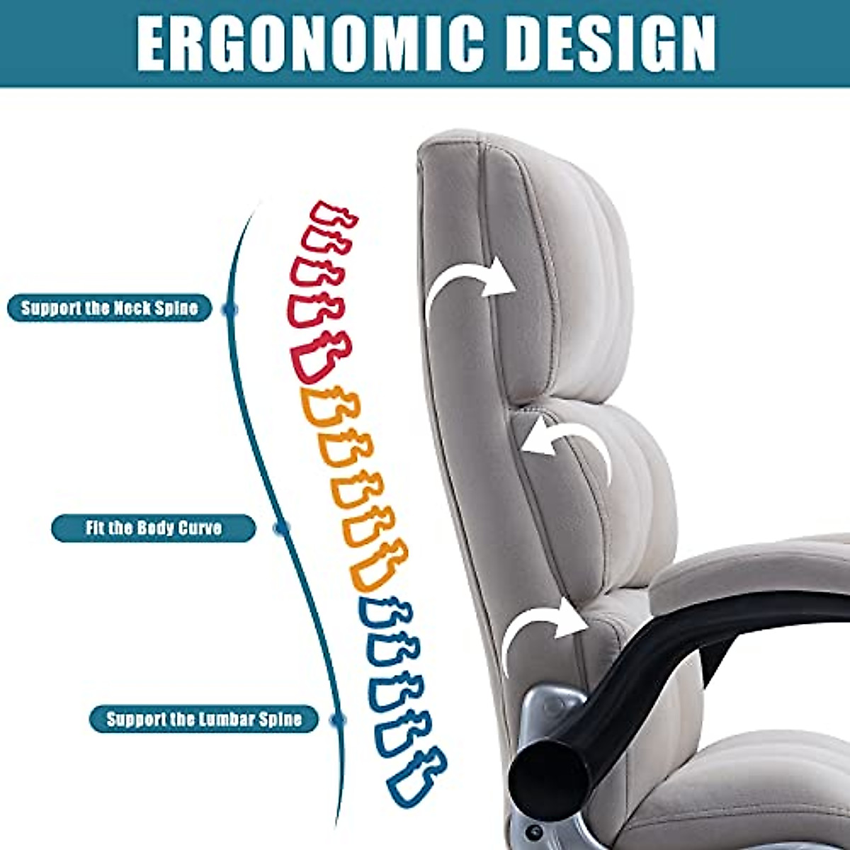 AVAWING Velvet Office Chair w/Wheels, Executive Computer Desk Chair w/Adjustable Tilt Angle and Flip-up Arms, High-Back Ergonomic Padding Chair, Grey