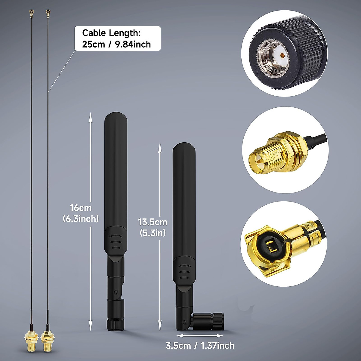 Bingfu Dual Band WiFi 2.4GHz 5GHz 5.8GHz 8dBi RP-SMA Male Antenna & 20cm 8 inch U.FL IPX IPEX MHF4 to RP-SMA Female Extension Cable 2-Pack for M.2 NGFF Intel Wireless Network Card WiFi Adapter Laptop