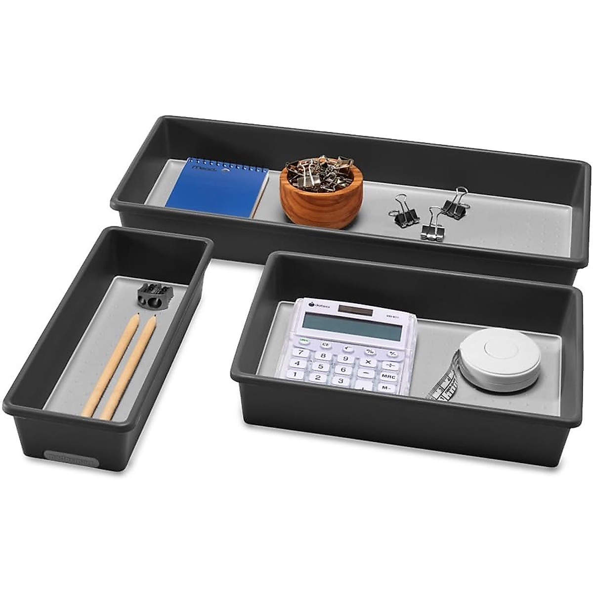 madesmart Classic 3-Tray Bin Pack - Granite | CLASSIC COLLECTION | Multi-Purpose Storage | Soft-grip Lining and Non-slip Rubber Feet | Durable | BPA-Free