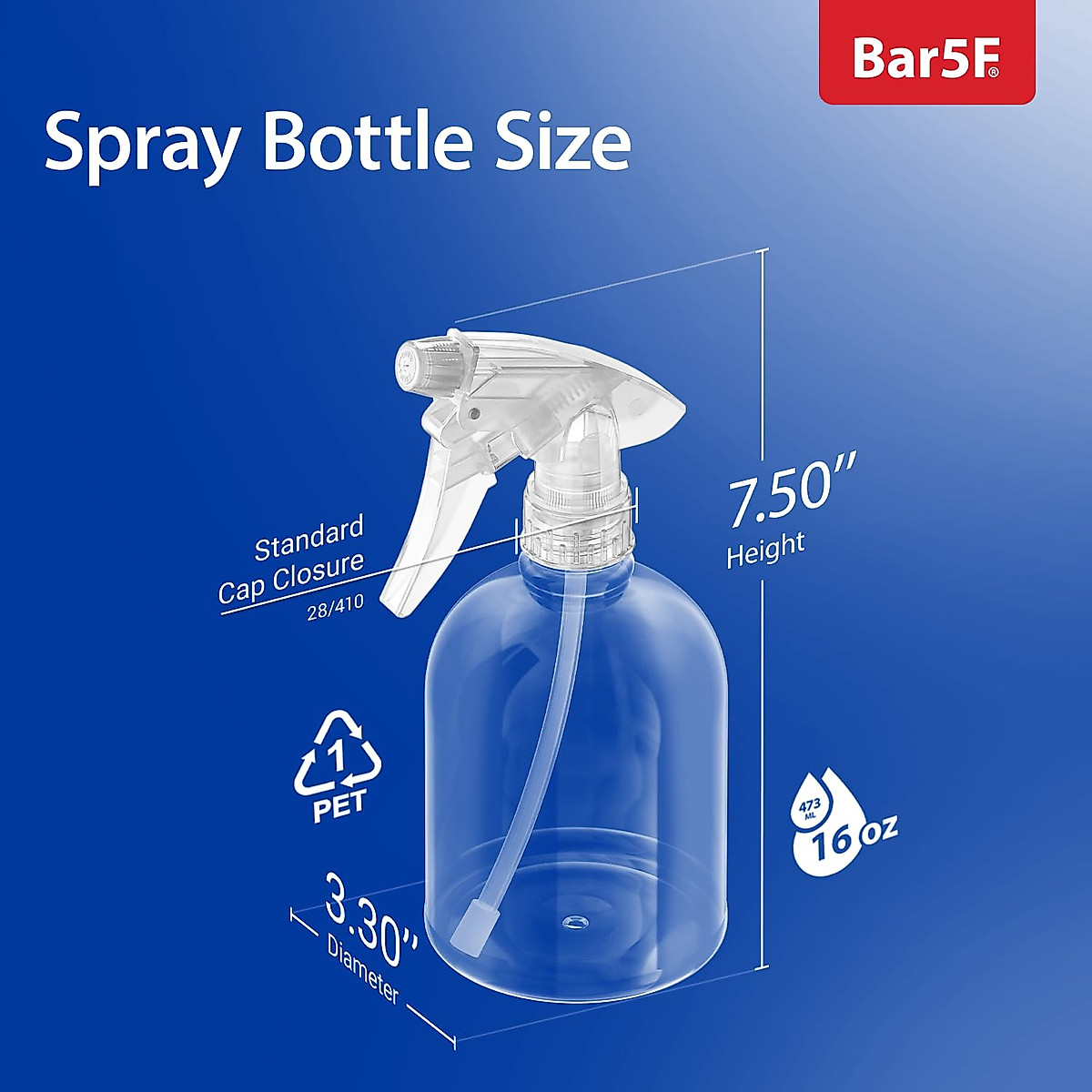 Bar5F Empty Clear Spray Bottle Adjustable Head Sprayer from Fine to Stream, Natural, 16 Oz, Pack of 3