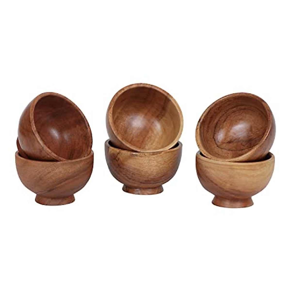 LAVAUX DESIGNS Set of 6 Acacia wood small bowls, 4 fl oz 3.25 * 2 inches | Charcuterie Accessories | Wooden Kitchen Mini Cups for serving Dips, Sauce, Nuts, Prep, Spice & Condiments
