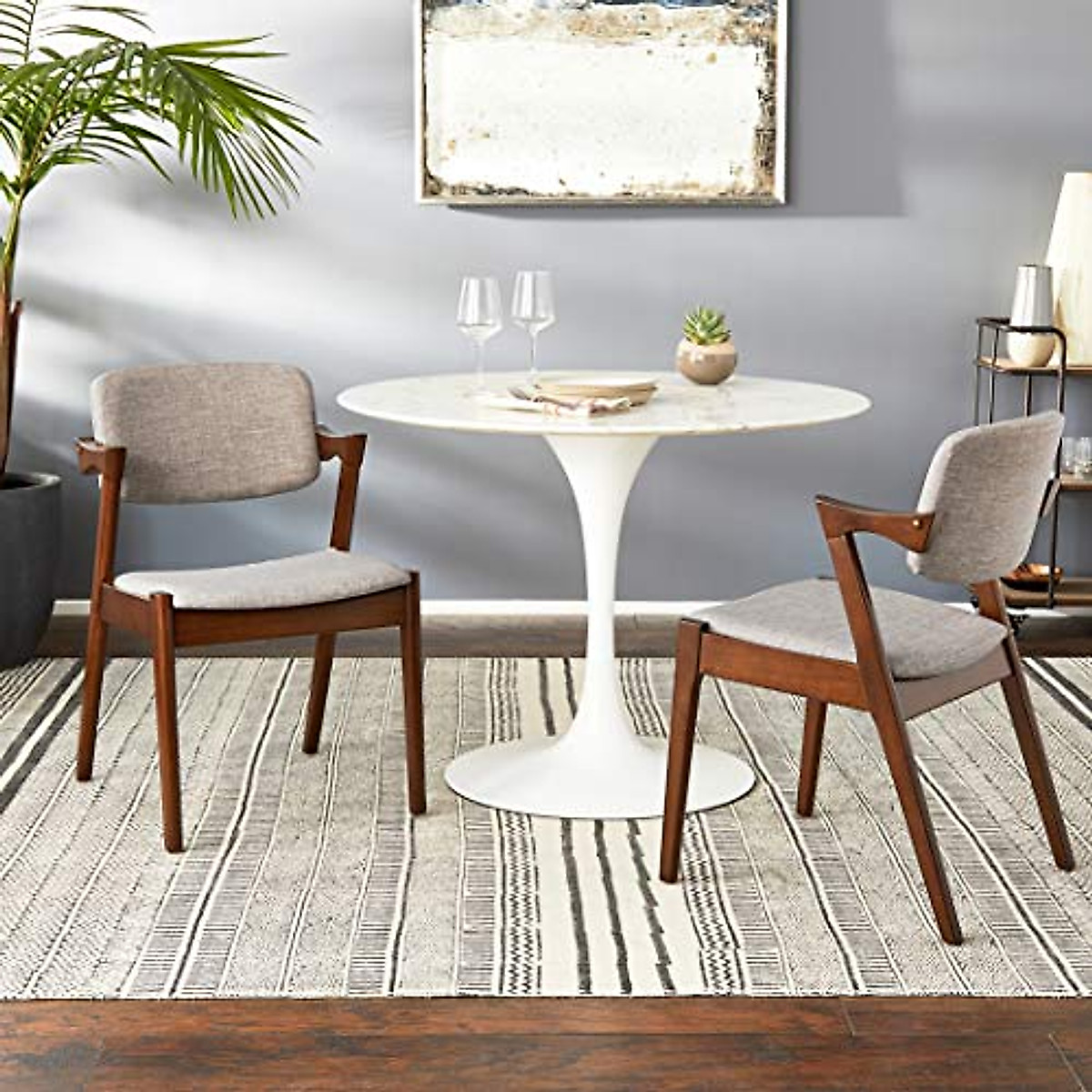 Baxton Studio Gonza Dining Chiars, Light Grey/Walnut Brown